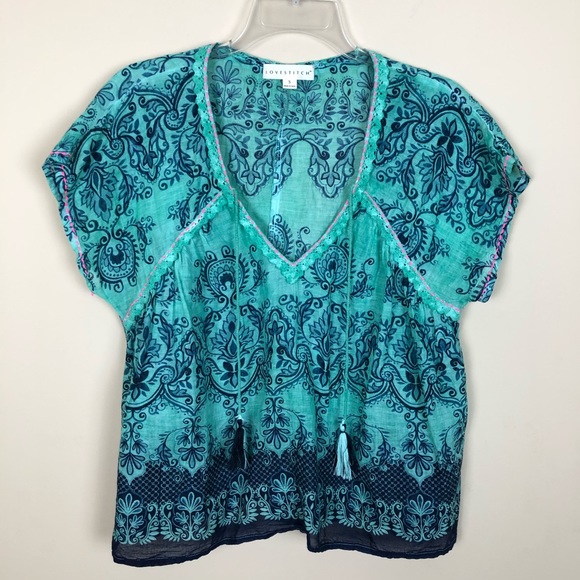 lovestitch | Tops | Lovestitch Turquoise Navy Boho Top | Poshmark